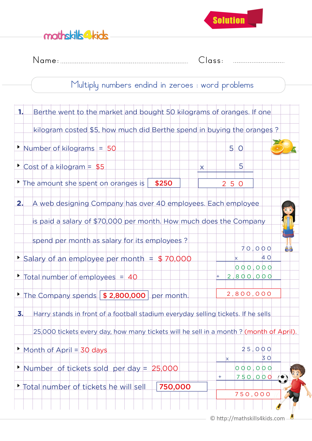 Grade 6 Multiplication worksheets with solutions – iProfEducation ...